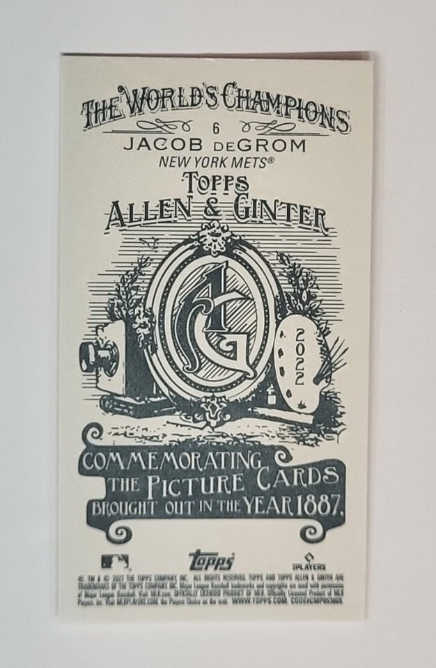 2022 TOPPS ALLEN & GINTER #6 JACOB deGROM ALLEN & GINTER BACK MINI ...