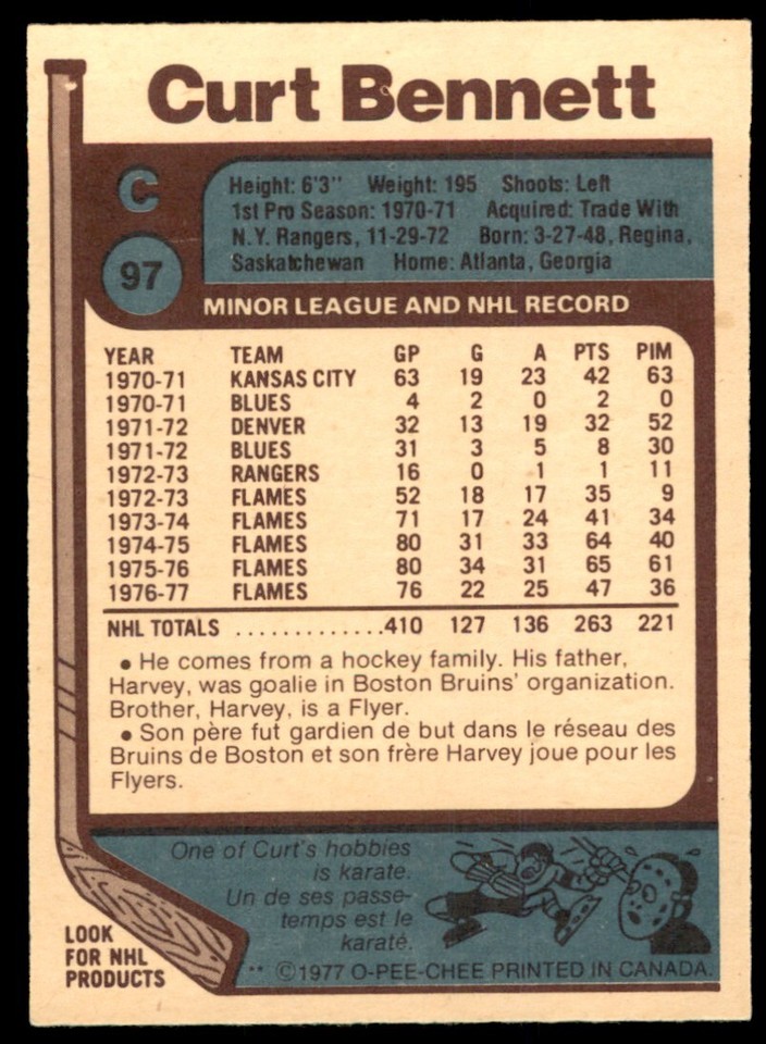 1977-78 O-Pee-Chee NM-MT Curt Bennett #97 | eBay