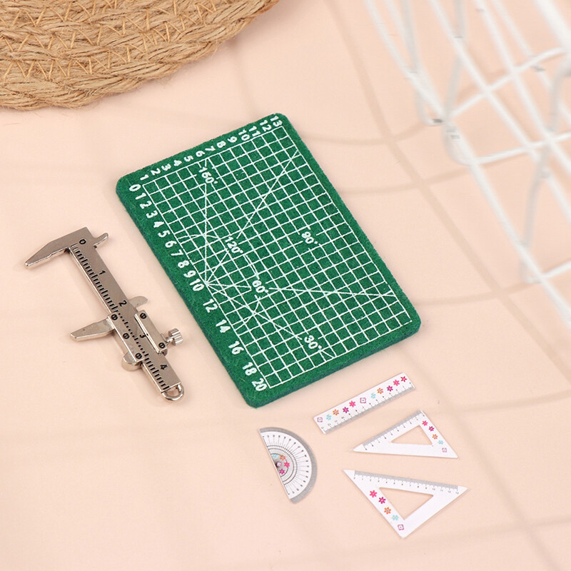 1Set 1:12 Dollhouse Vernier Caliper Ruler Triangular Ruler Cut Board ...