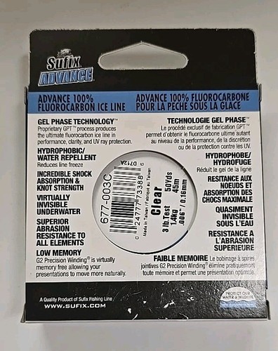 2 SUFIX ADVANCE GPT 100% FLUOROCARBON ICE LINE 3# CLEAR 50 YDS 677-003C ...