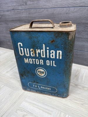 VINTAGE 1950'S GUARDIAN MOTOR OIL 2 U.S.GAL. OIL CAN USA Made Blue Car ...