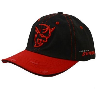 Dodge Demon Black & Red Distressed Embroidered Logo Hat Cap Official ...