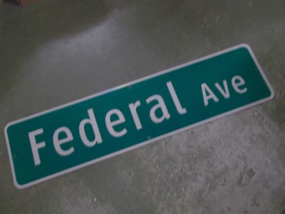 LARGE ORIGINAL FEDERAL AVE. Street Sign 48" X 12" White on Green with ...