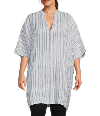 NWT Bryn Walker TRAPANI (NAVY/WHITE) Light Weight Linen TATE TUNIC 38 ...