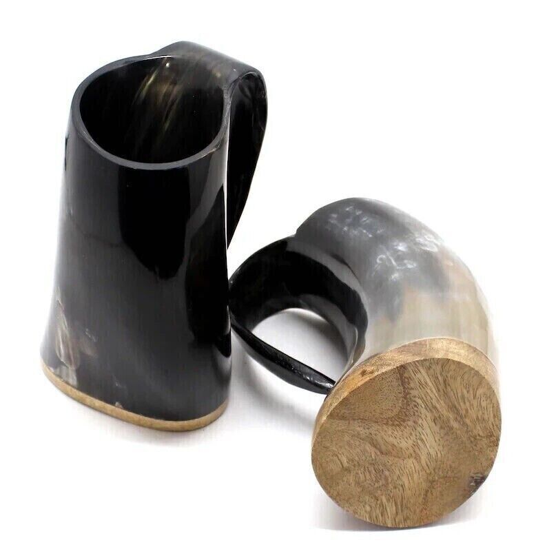 Drinking Horn Mug 100% Genuine Viking Authentic Beer Horn Tankard SETS ...