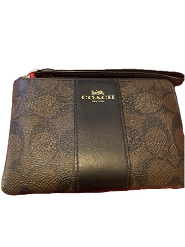Coach Corner Zip Wristlet Dark Brown/black Signature Logo 58035 | eBay