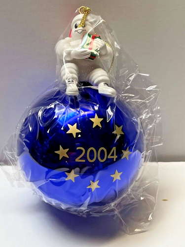 Vintage 2004 Michelin Man Holding Present hanging Christmas ornament ...