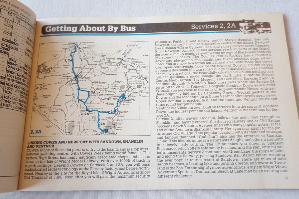 1988 Southern Vectis Isle of Wight Staff Issue Bus Timetable Ventnor ...