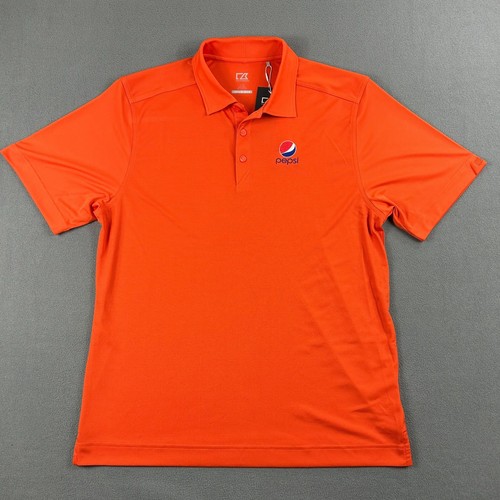 Pepsi Cola Polo Shirt Mens Large Cutter & Buck Dry Tech UPF 50+ Orange ...
