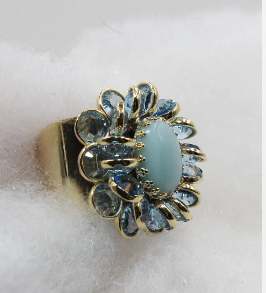Sorrelli Gold Tone Turquoise Blue Crystal Dazzling Ring Size 7.5 ...