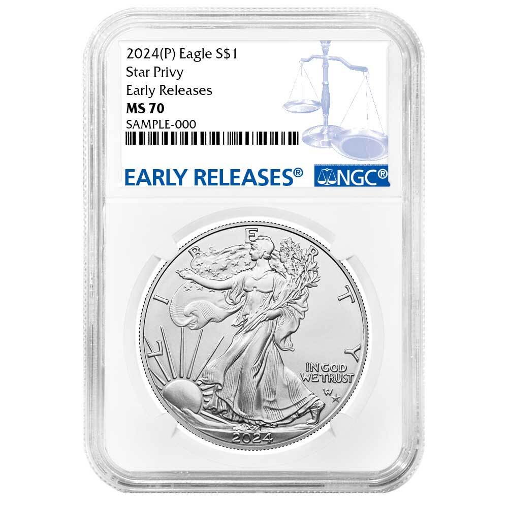 2024 (P) $1 American Silver Eagle Star Privy NGC MS70 ER Blue Label | eBay
