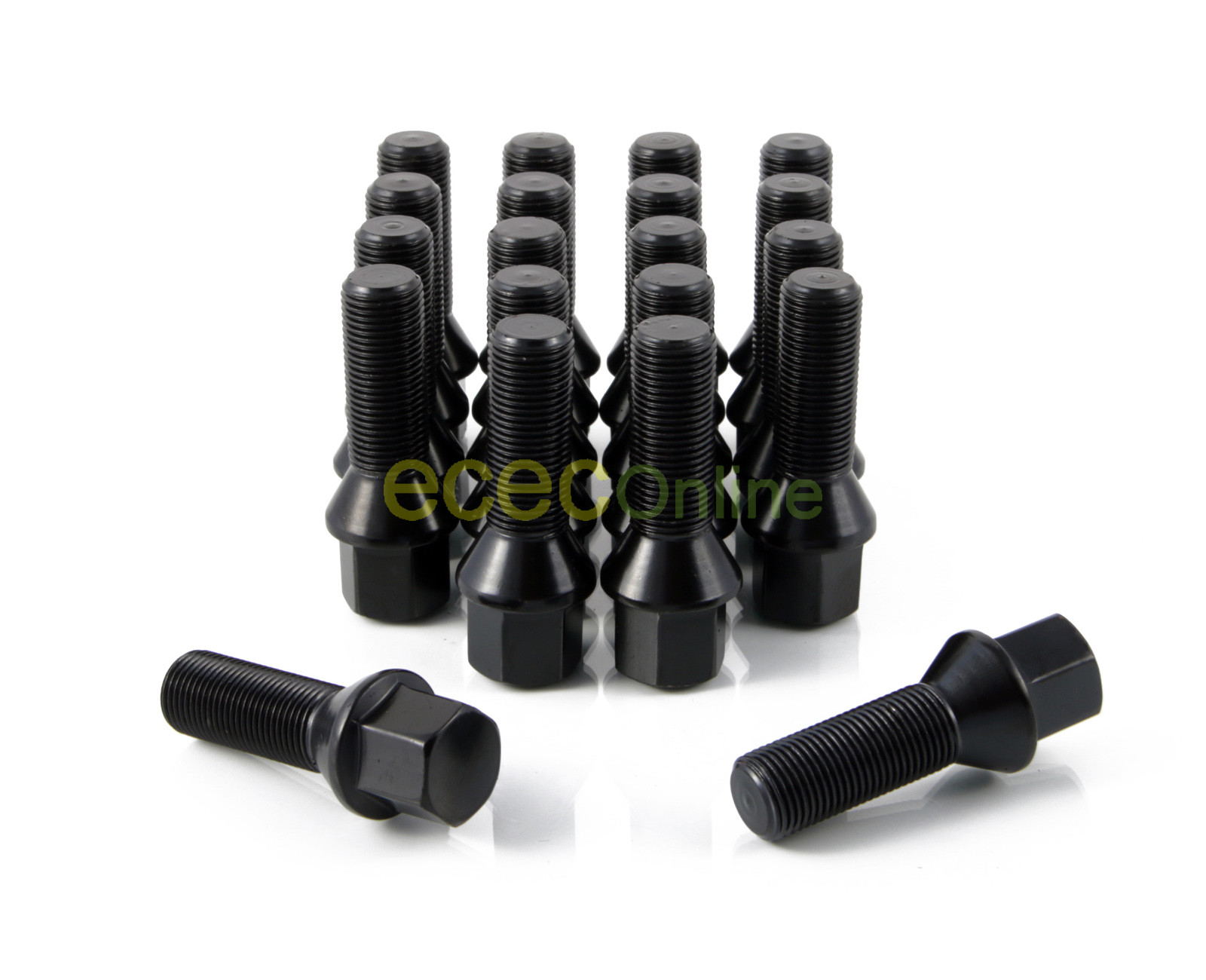 20pc Black Extended Lug Bolts - 12x1.5 Threads - 30mm Shank Length ...