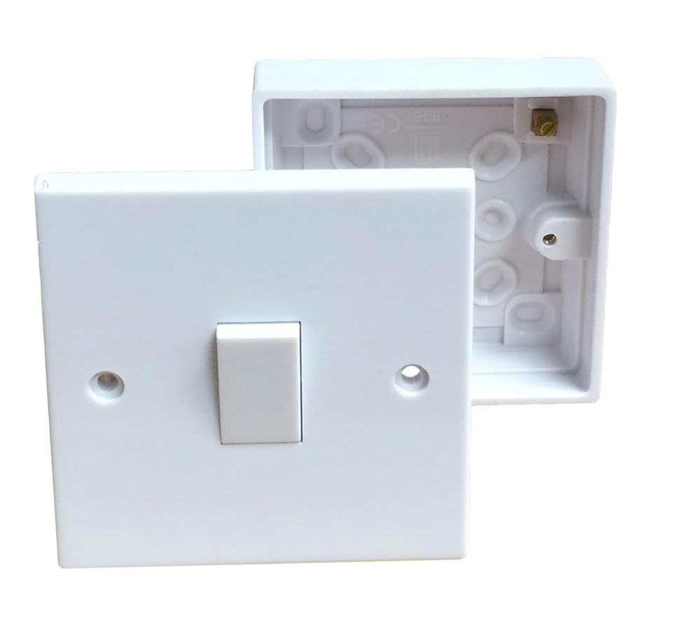 Single Wall Light Switch & 25mm Back Box Pattress 1 Gang 2 Way Switch ...