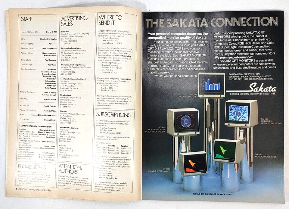 Creative Computing Magazine Try One of Our Programs Vol 11 No 4 April ...