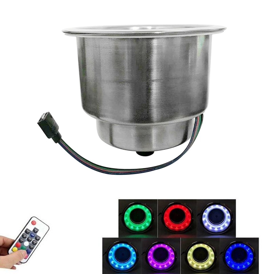 RGB Light Stainless Steel Drink Cup Holder Remote for Marine Boat Car ...