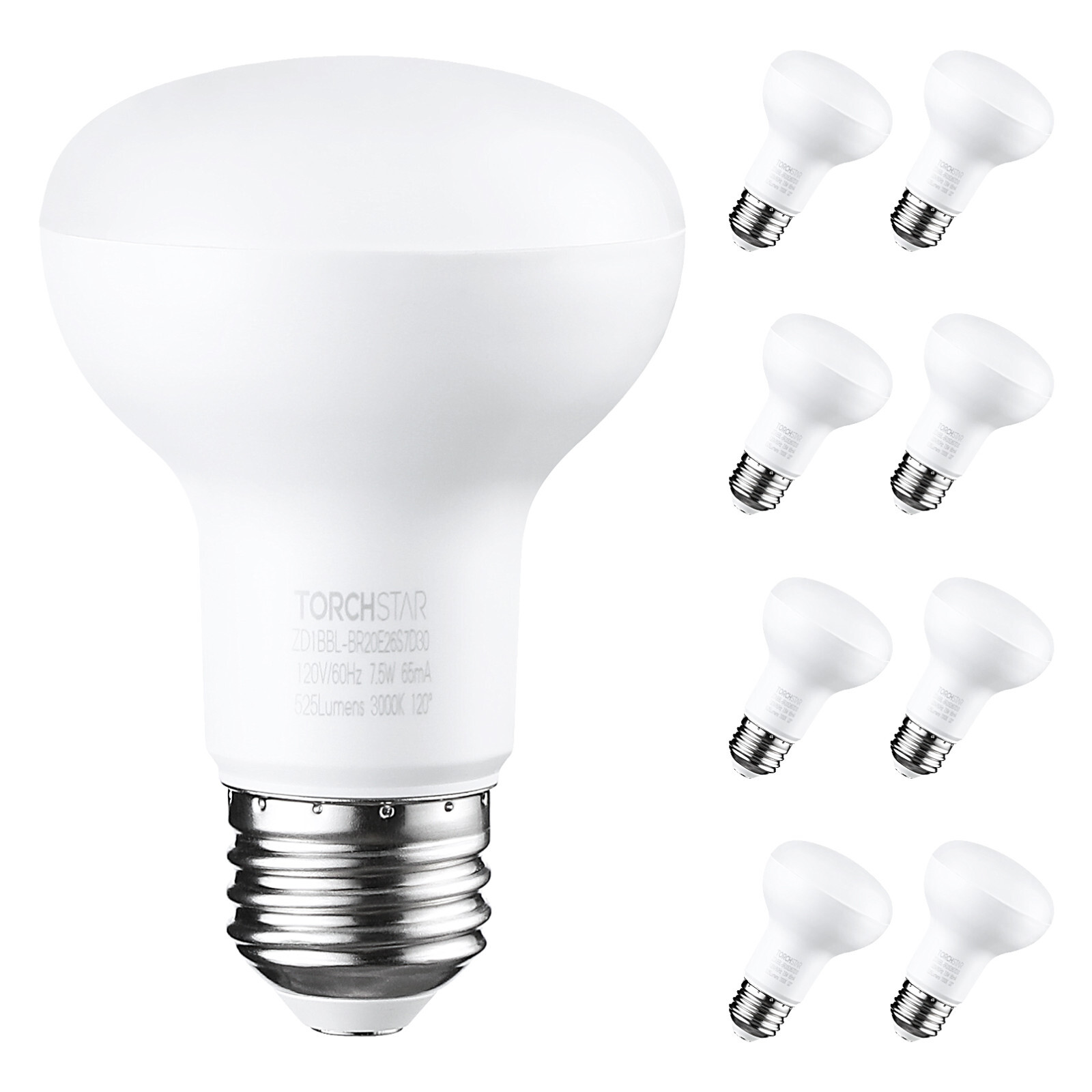 8-Pack LED Lights BR20 R20 Dimmable LED Light Bulbs, 7.5W, 3000K Warm ...