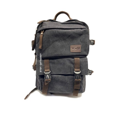 11.5x15.5 Canvas Black Gray Rucksack Backpack Unisex Leisure School ...