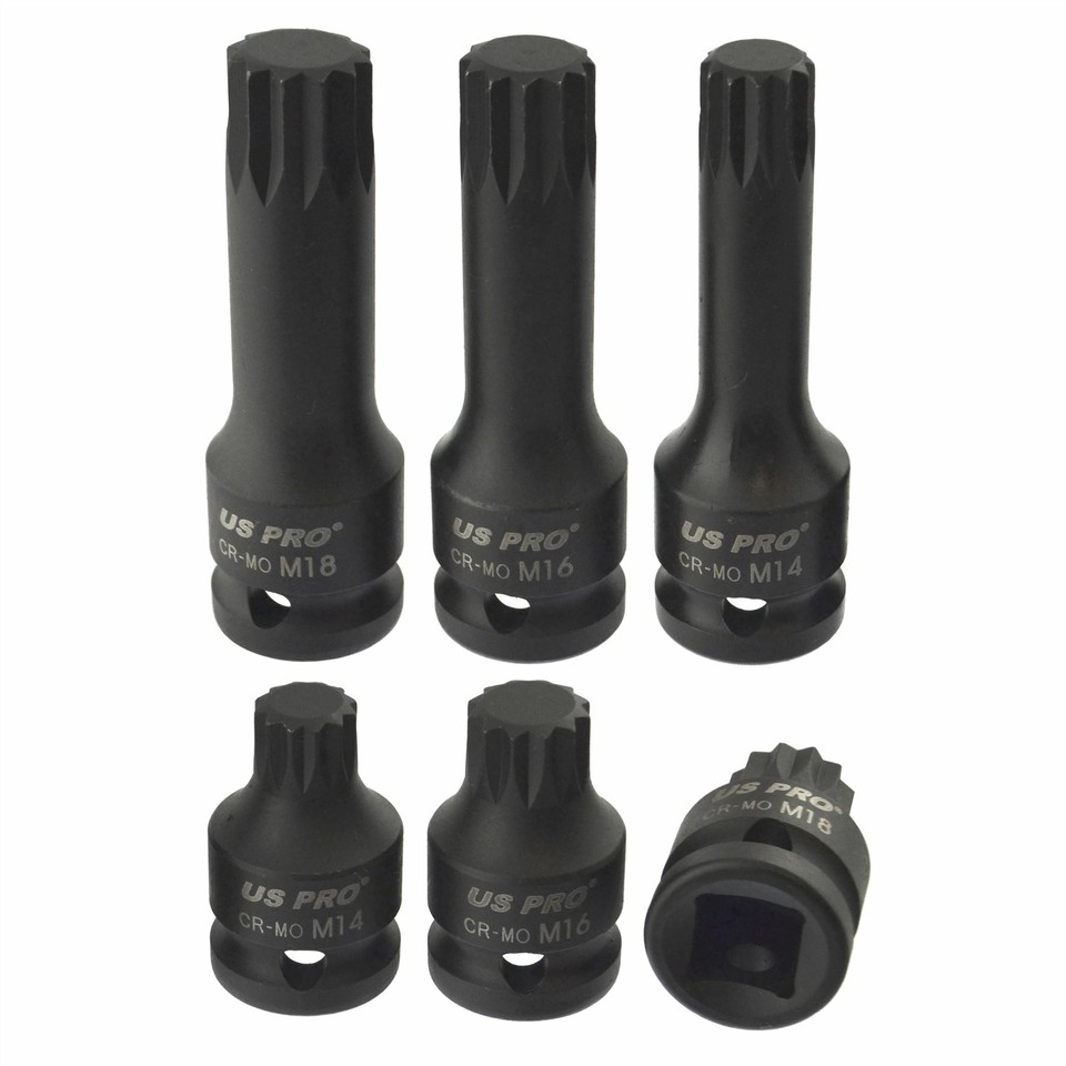 Spline Socket set Triple Square 1/2" Drive M14 - M18 6pc Shallow and ...