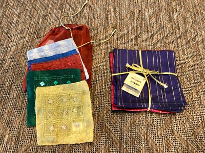 Pier 1 Christmas Holiday Metallic Fabric Coasters Beaded Sequin ...