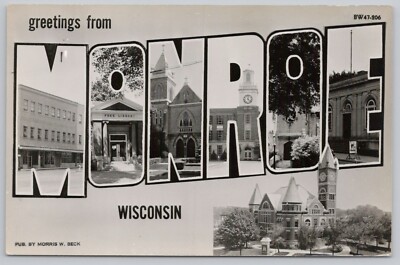 Postcard Greetings from Monroe Wisconsin - Large Letter RPPC Real Photo ...