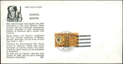 US FDC #1357 DH Cachet Unofficial Boone, KY Daniel Boone Monarch Size ...