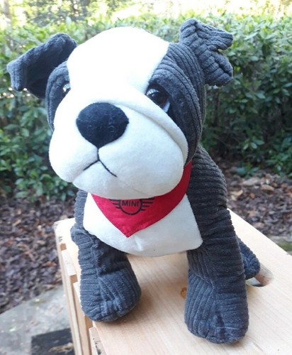 Mini Cooper Mascot Bulldog Gray/White Corduroy with Red Bandana Plush ...