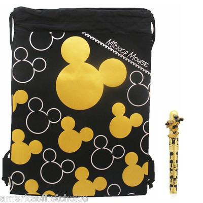 MICKEY MOUSE 14" GOLD+BLACK SHAPES DRAWSTRING BAG BACKPACK+MICKEY GOLD ...