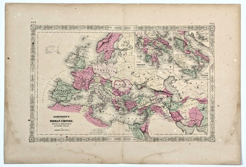 1864 ROMAN EMPIRE Map - EUROPE - ASIA - AFRICA ORIGINAL (19X11.5) LARGE ...