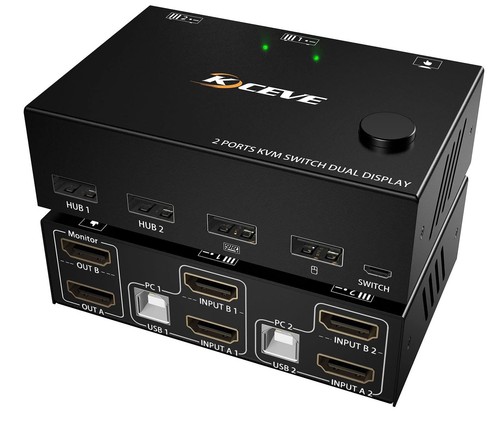 KVM Switch 2 Monitors 2 Computers, HDMI KVM Switch Dual Monitor for 2 ...