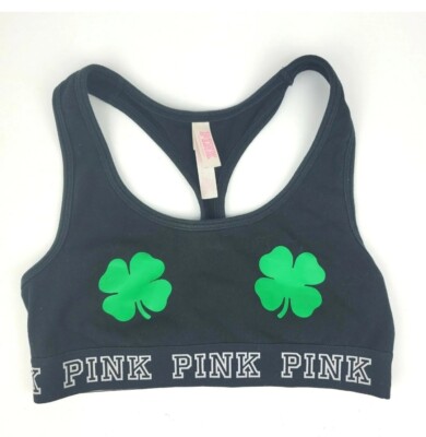 Victorias Secret Pink Sports Bra Black Small St Patrick's Shamrock 4 ...