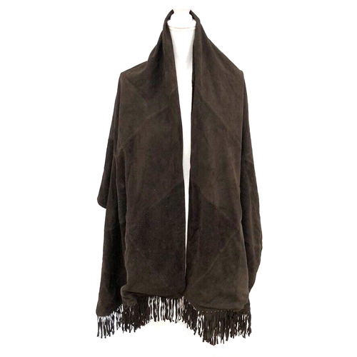 Ultimo Quilted Brown Suede Leather Shawl Scarf Fringe Beaded Patchwork ...