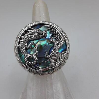 Bali Legacy Abalone Shell Dragon And Phoenix Ring In Sterling Silver ...