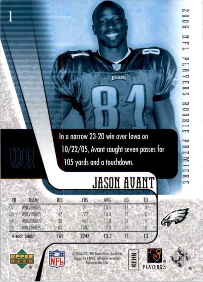 2006 Upper Deck Rookie Premiere Jason Avant #1 (81373) | eBay