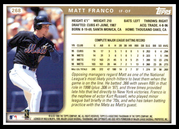1999 Topps #268 Matt Franco New York Mets Baseball Card | eBay