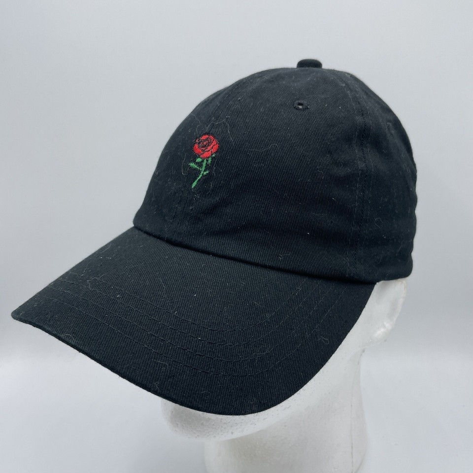 Red Rose Hat Womens Adjustable Strapback Black Embroidered Baseball Cap ...