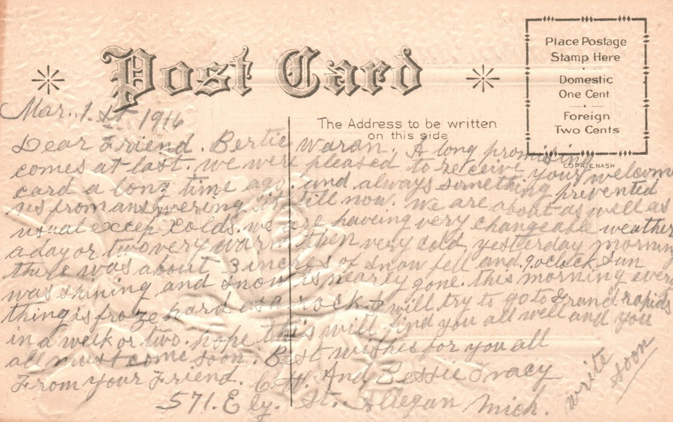 Vintage Postcard Best Wishes From Affectionate Friend White Rose ...
