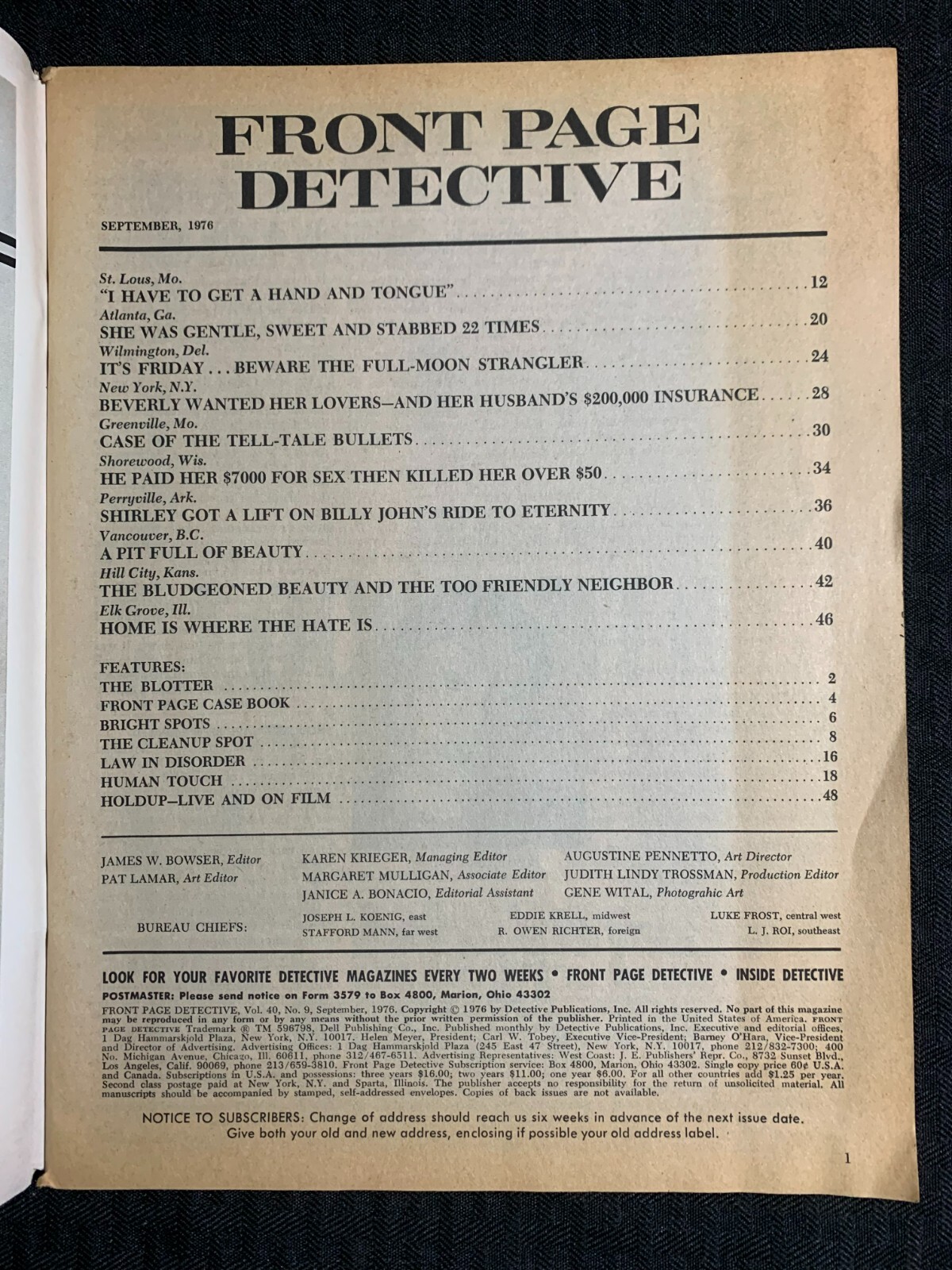 1976 Sept FRONT PAGE DETECTIVE Magazine v.40 #9 VG+ 4.5 True Crime | eBay