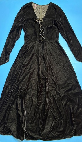 VTG 90's Morbid Threads Gothic Black Velvet Lace Up Corset Top Maxi ...