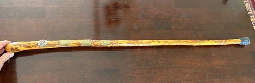 Vtg 1933 German Walking Stick Hiking Cane W Metal Medallions Badges | eBay