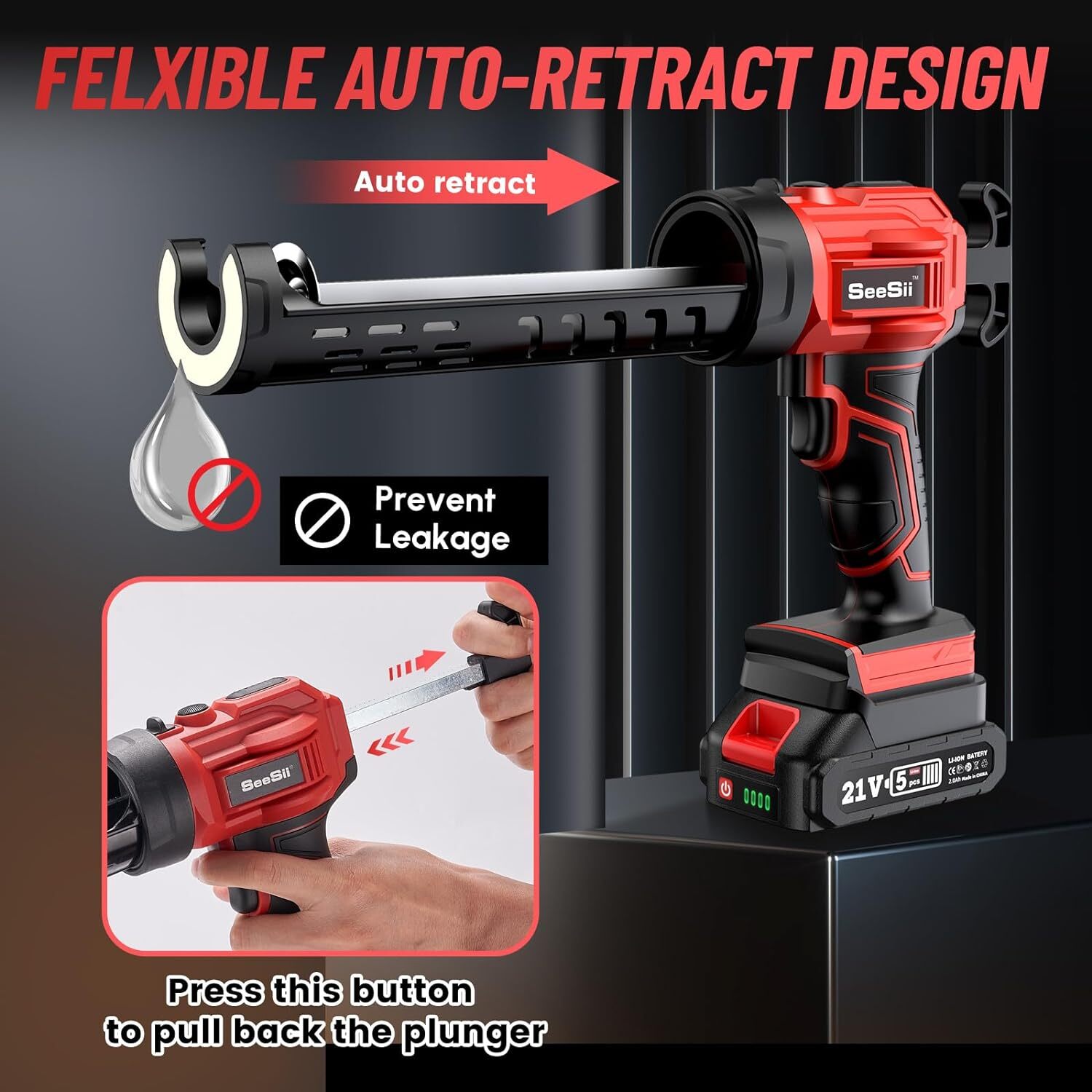 Seesii Caulking Gun Cordless Electric Dripless Caulk Gun 10 oz Silicone ...