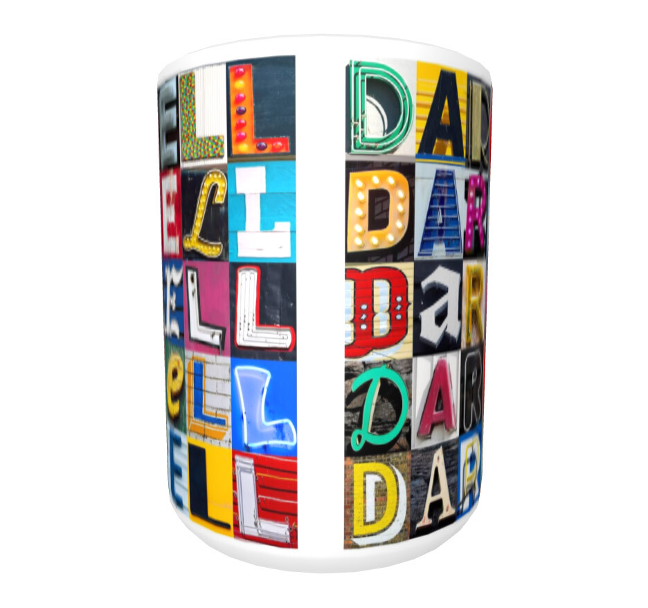 DARRELL Coffee Mug / Cup featuring the name in photos of sign letters ...