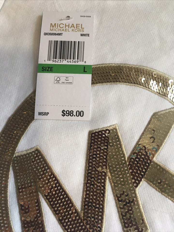 MICHAEL KORS WOMENS WHITE HOODIE SWEATSHIRT MK LOGO GOLD SEQUINS NEW SZ ...
