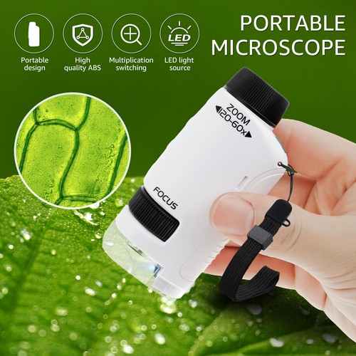 Mini Portable Microscope Kids Microscope with LED Light Small Pocket ...