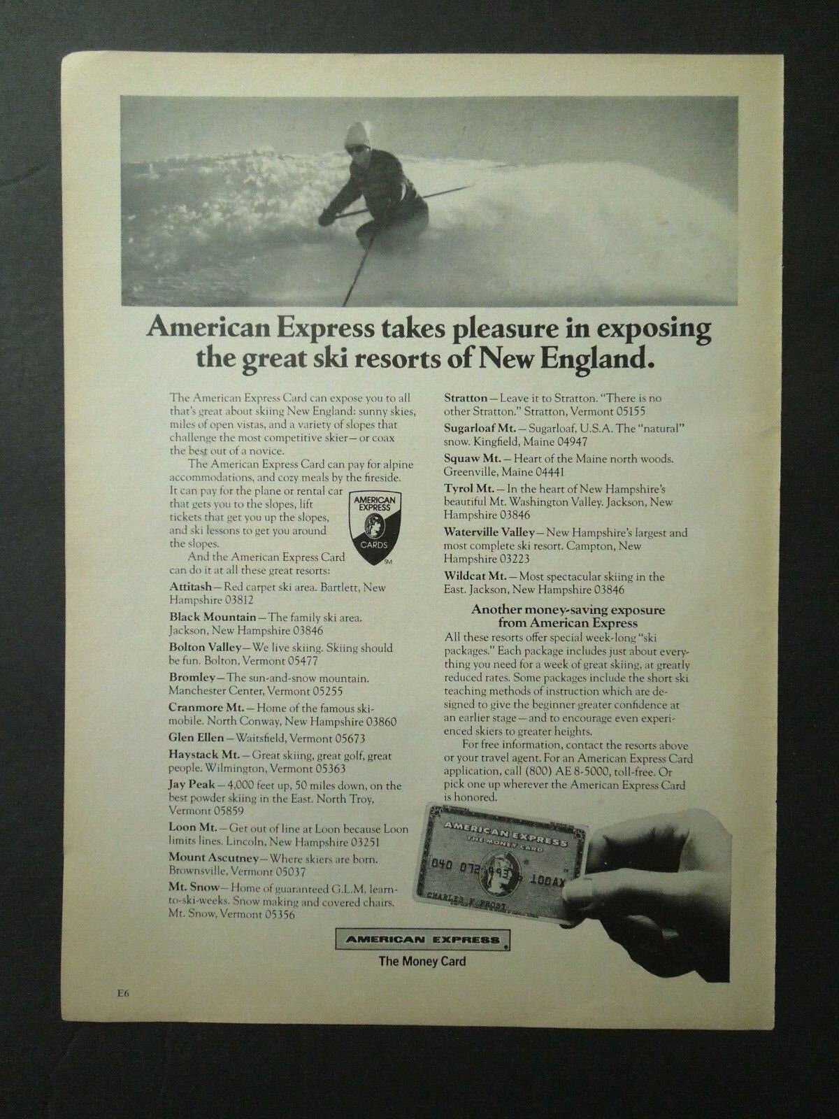 1972 AMERICAN EXPRESS Magazine Ad - The Ski Resorts Of New England | eBay