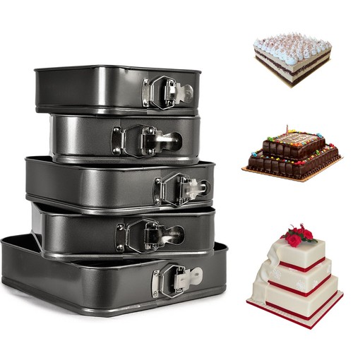 CAKE TIN SET OF 5 ROUND SQUARE SET NON STICK SPRING FORM LOOSE BAKING ...
