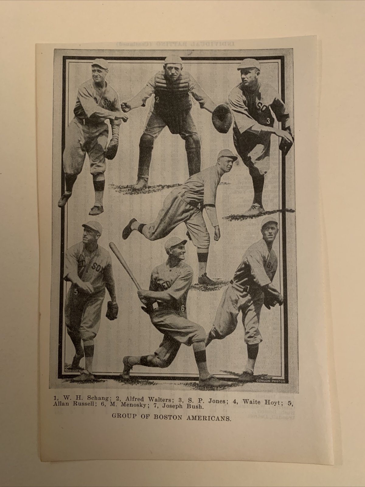 Boston Red Sox Waite Hoyt Wally Schang M. Menosky 1920 Baseball Team ...