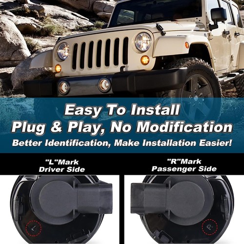 For Jeep Wrangler JK 2007-18 Front Turn Signal Lights Amber LED Smoked ...