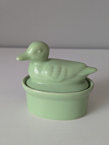 Light Green Duck On Nest Ceramic Trinket Dish Collectable Vintage ...