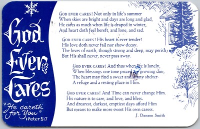 Postcard Vintage Religious God Ever Cares Blue White Poem Snowflake | eBay