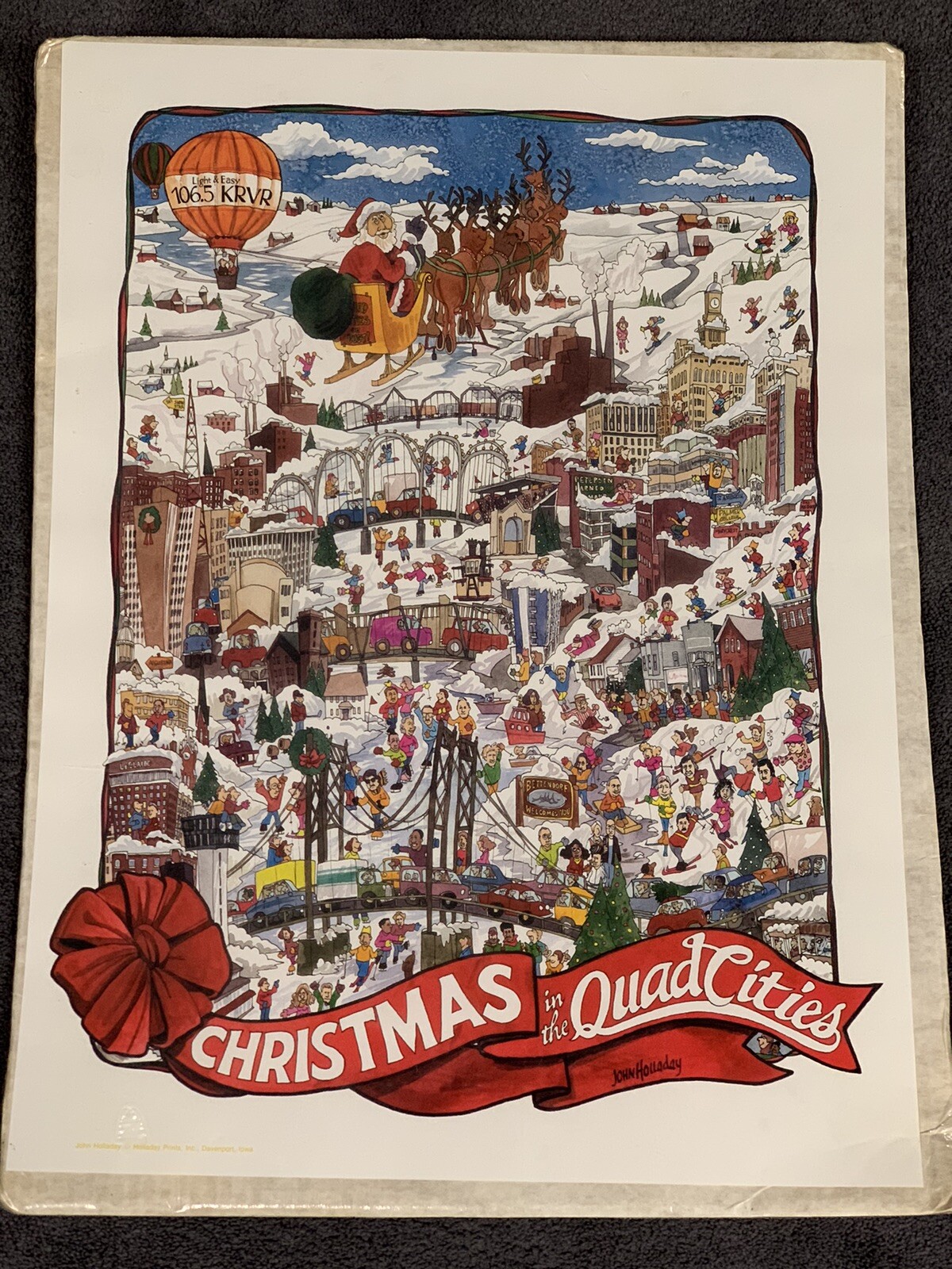 Vintage John Holladay Print Cartoon Poster Christmas In The Quad Cities ...